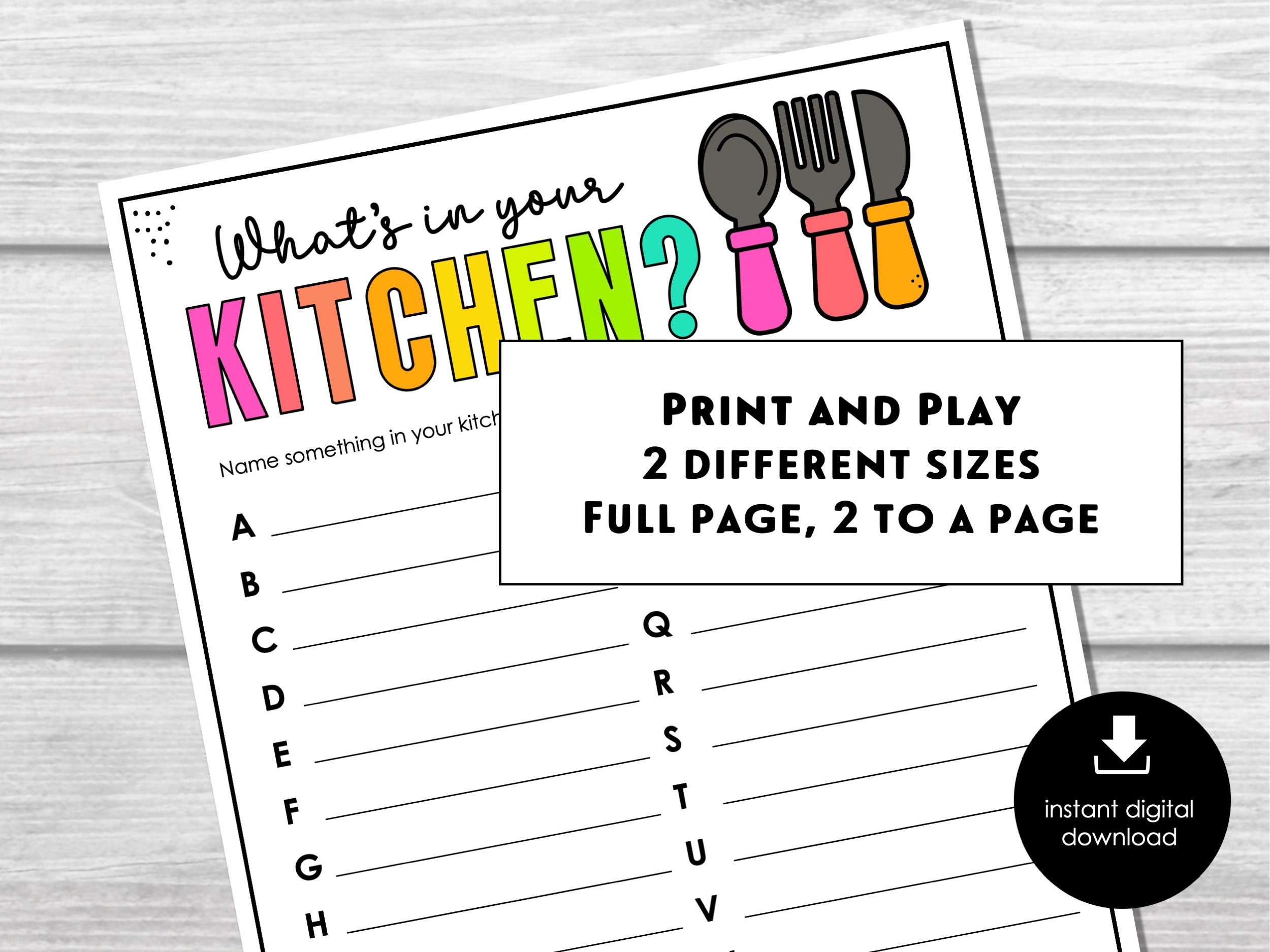 What's in Your Kitchen? Vocabulary Party Game for Kids, A-Z Word Race ...