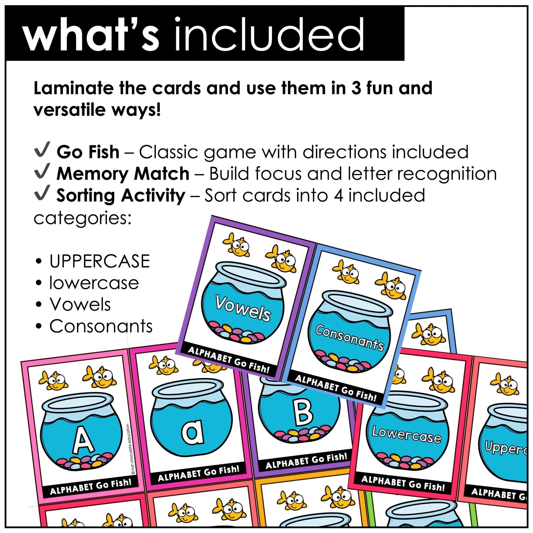 Alphabet Go Fish Game Printable, Uppercase Lowercase Letters, Preschool ...