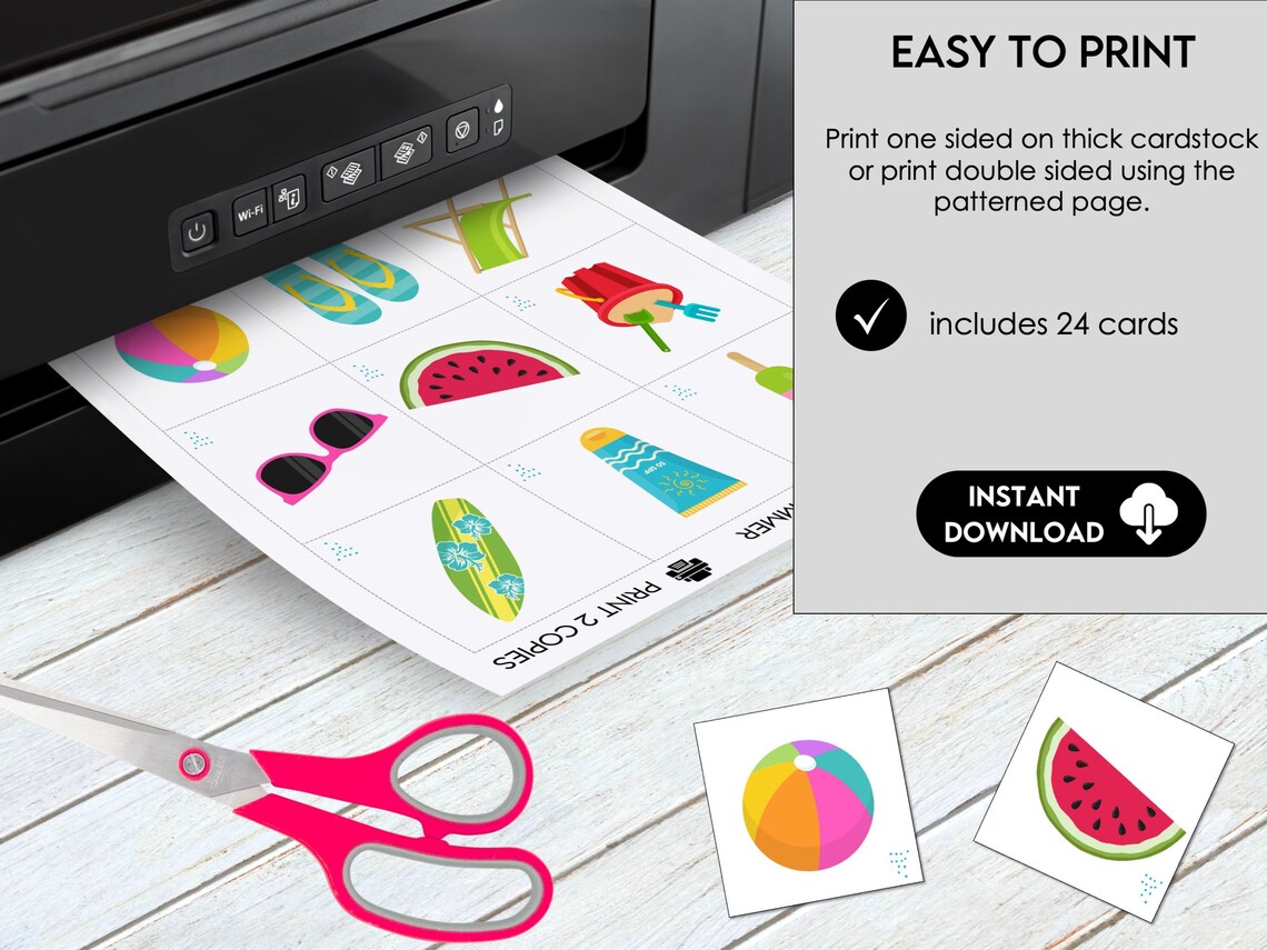 Summer Memory Match Game, Summer Matching Game, Beach Theme Kids Memory ...