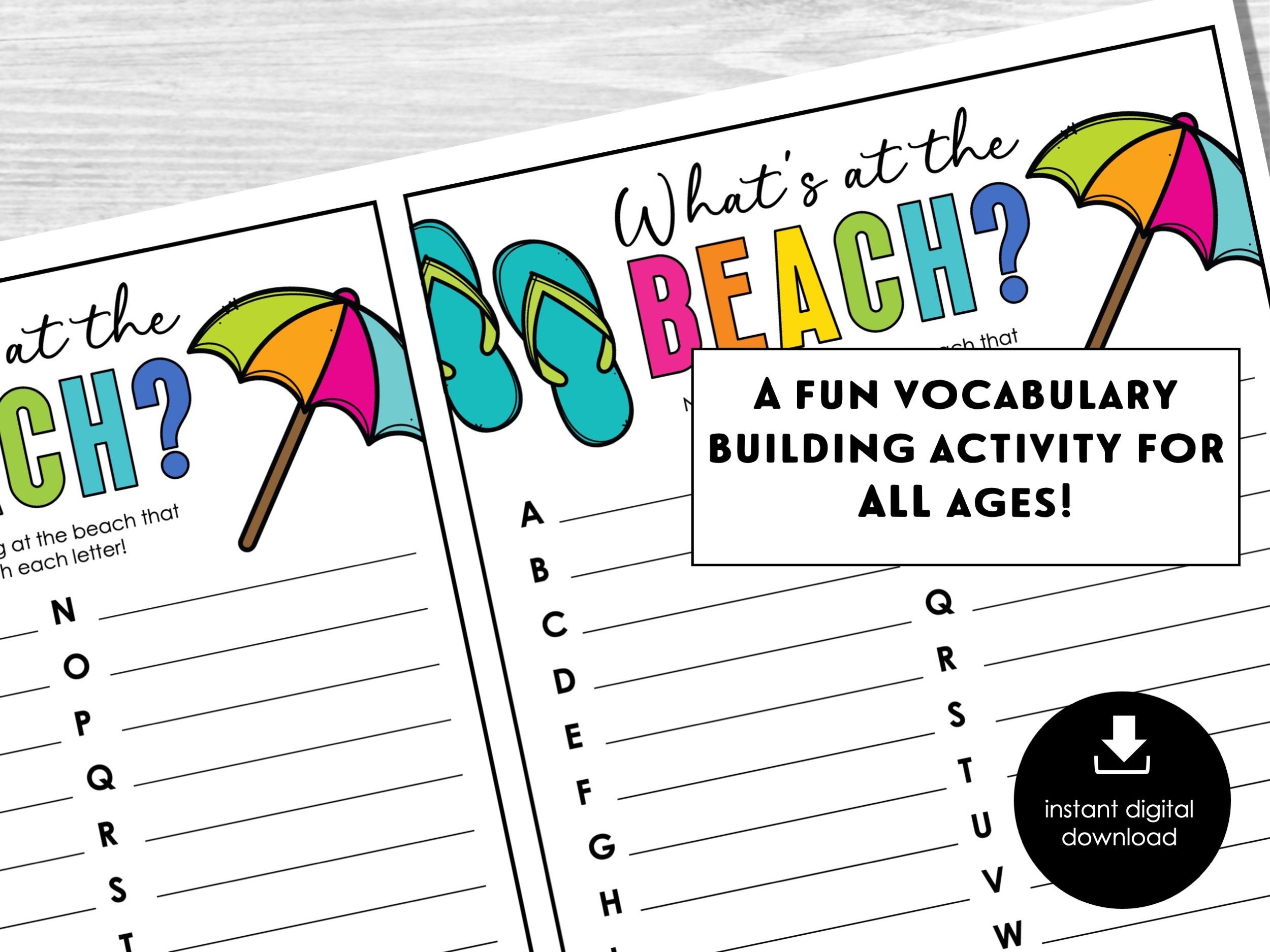 What's at the Beach? Vocabulary Vacation Game for Kids and Adults, A-Z ...