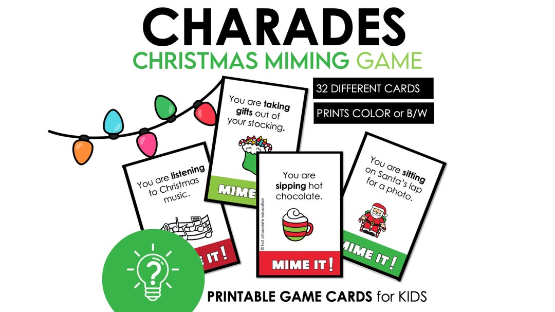 Christmas Charades Game Cards for Kids, Printable Charades Party Game ...
