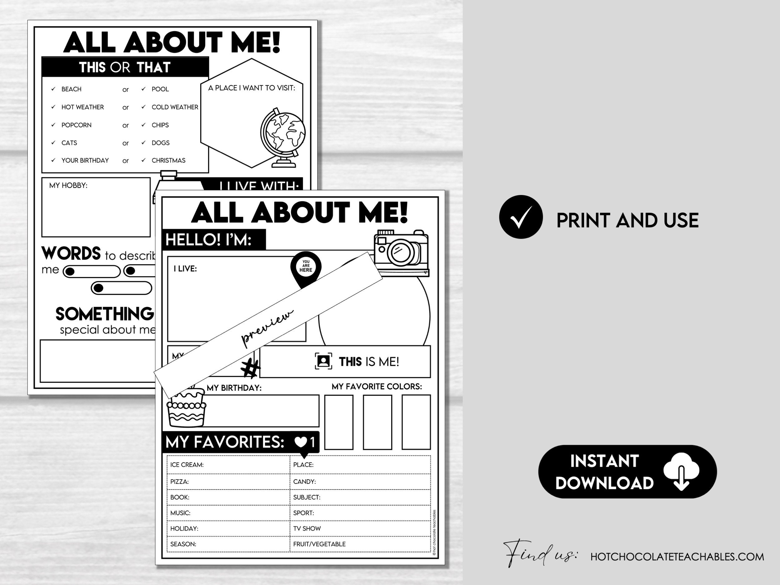 All About Me Printable, First Day of School Introduction Page, All ...