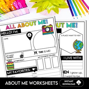 ALL ABOUT ME Worksheets for Kids, Back to School, Writing Prompts for ...