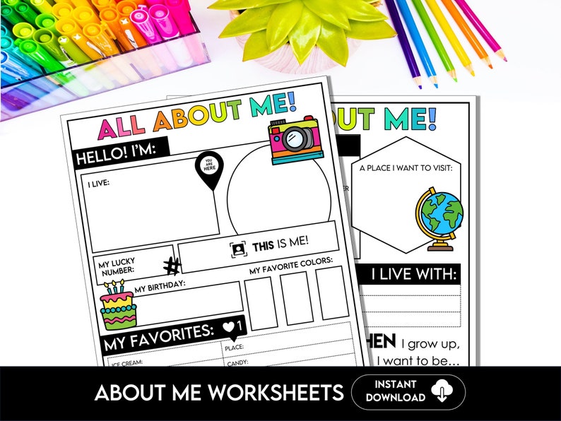 ALL ABOUT ME Worksheets for Kids, Back to School, Writing Prompts for ...