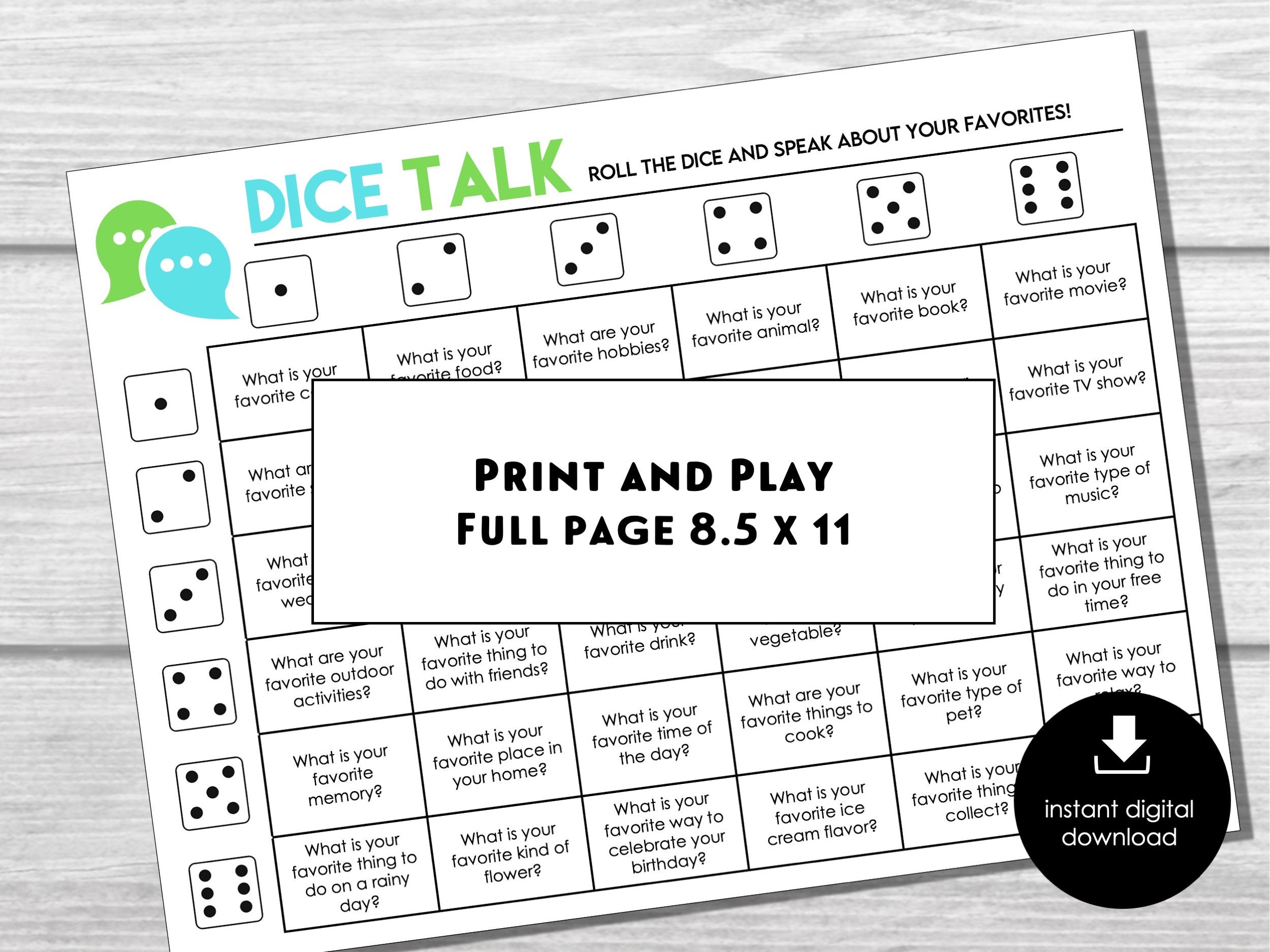 Your Favorites | Dice Breakers Roll and Speak Game | Table Talk Dice ...