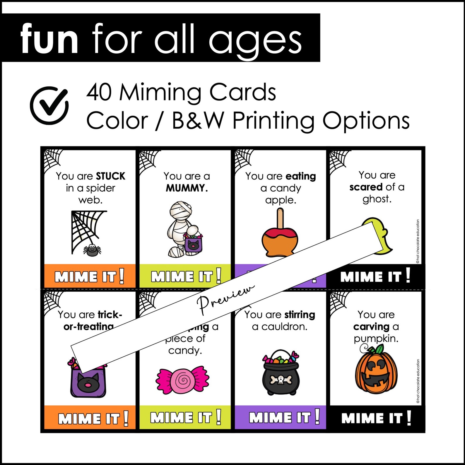Halloween Charades Game Cards for Kids, Printable Charades Party Game ...