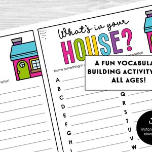 What's in Your House? Vocabulary Party Game for Kids, A-Z Word Race ...