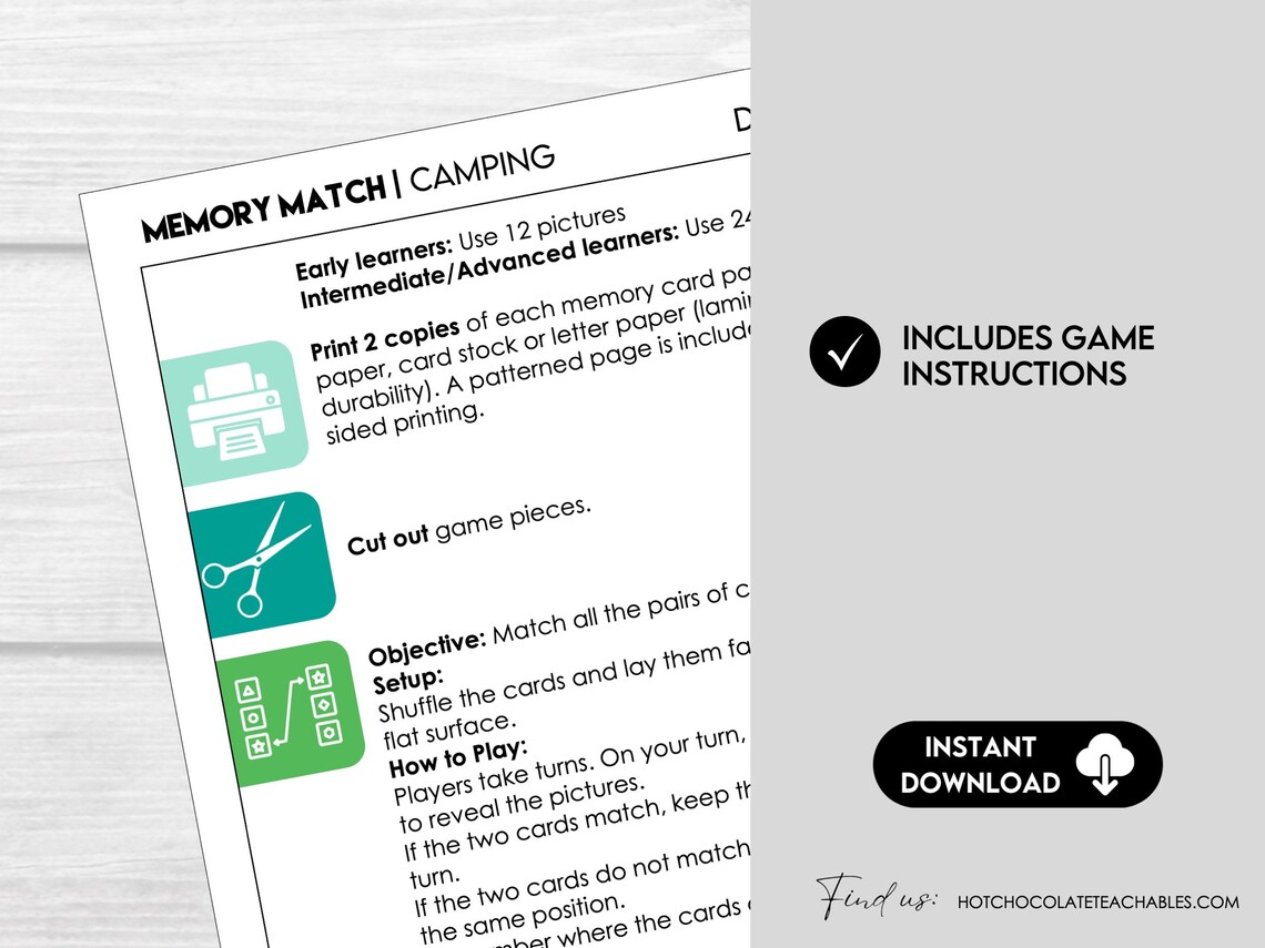 Summer Camp Memory Match Printable - Fun Camping Kid Games - Road Trip ...