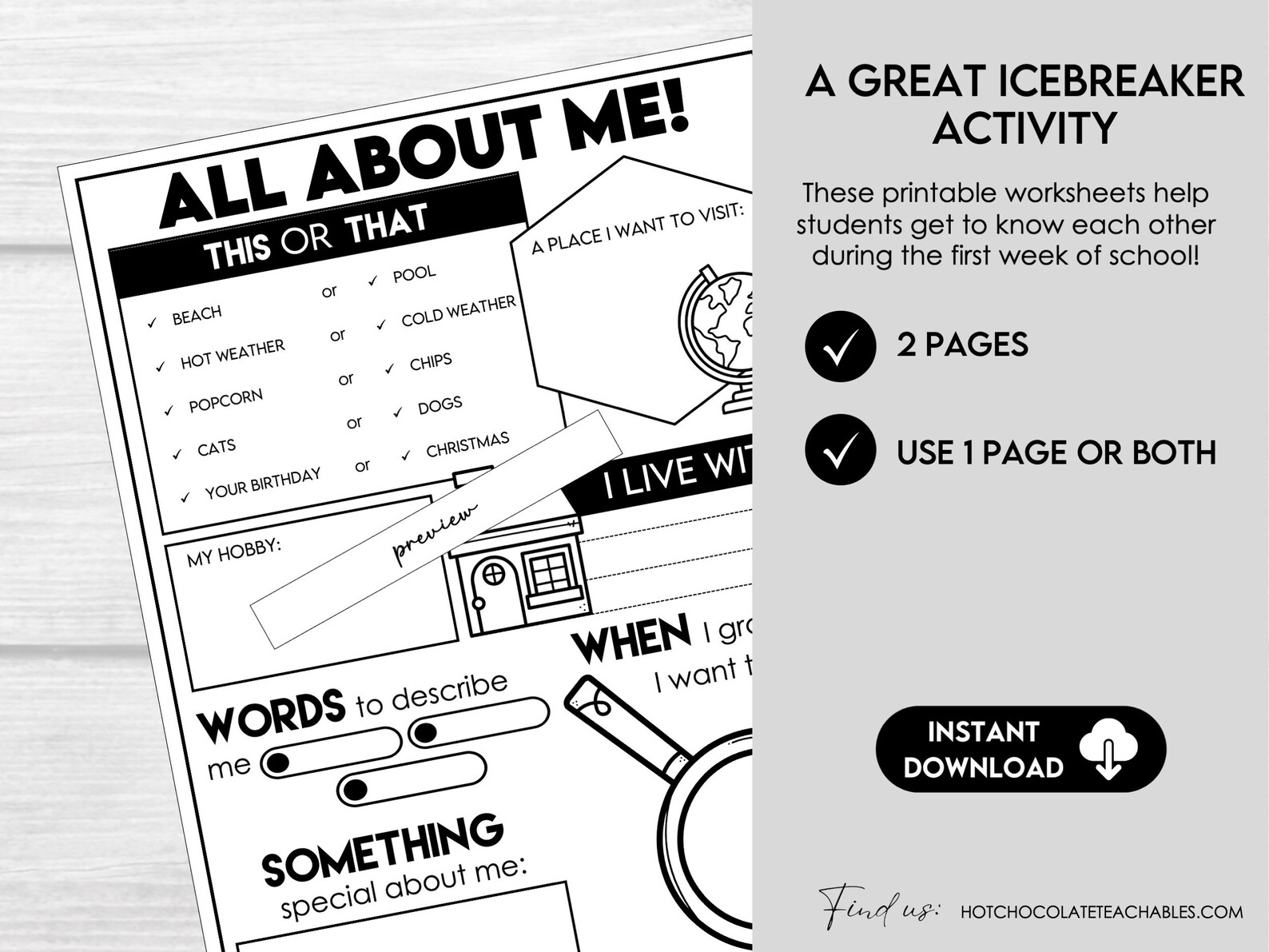All About Me Printable, First Day of School Introduction Page, All ...