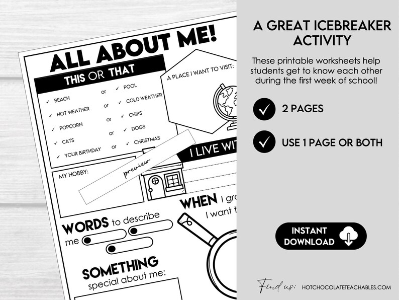All About Me Printable, First Day of School Introduction Page, All ...