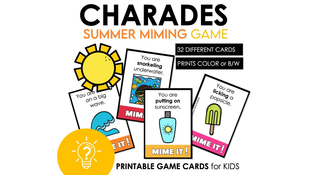 Summer Charades, Charades Game for Kids, Classroom Charades Game ...