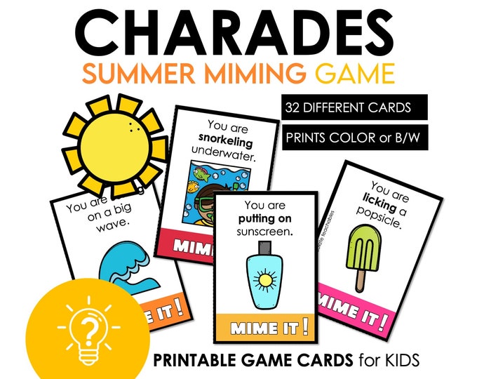 Summer Charades Printable Game for Kids and Teens, 30 Prompts With ...