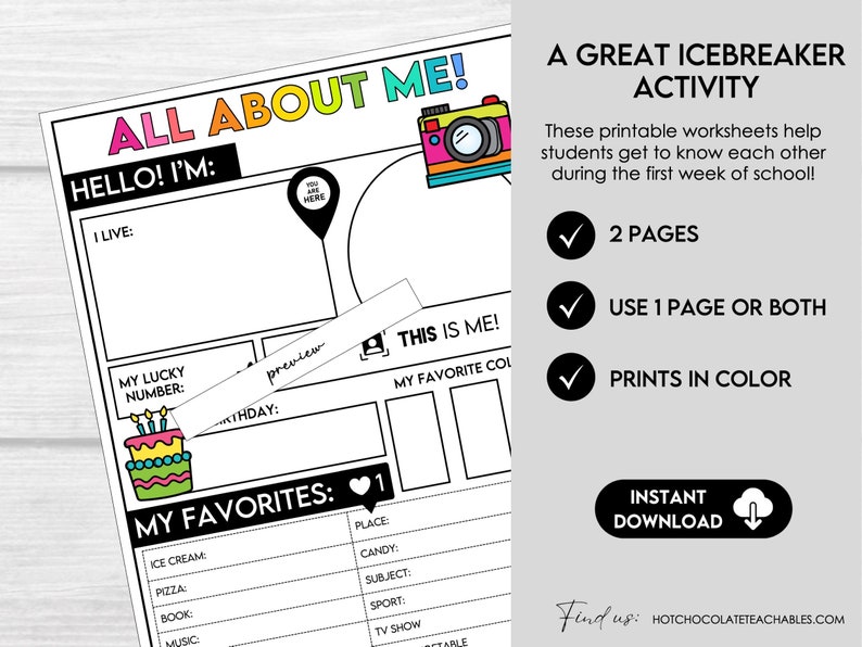 ALL ABOUT ME Worksheets for Kids, Back to School, Writing Prompts for ...