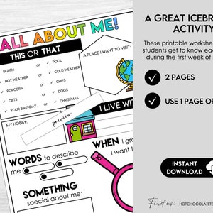 ALL ABOUT ME Worksheets for Kids, Back to School, Writing Prompts for ...