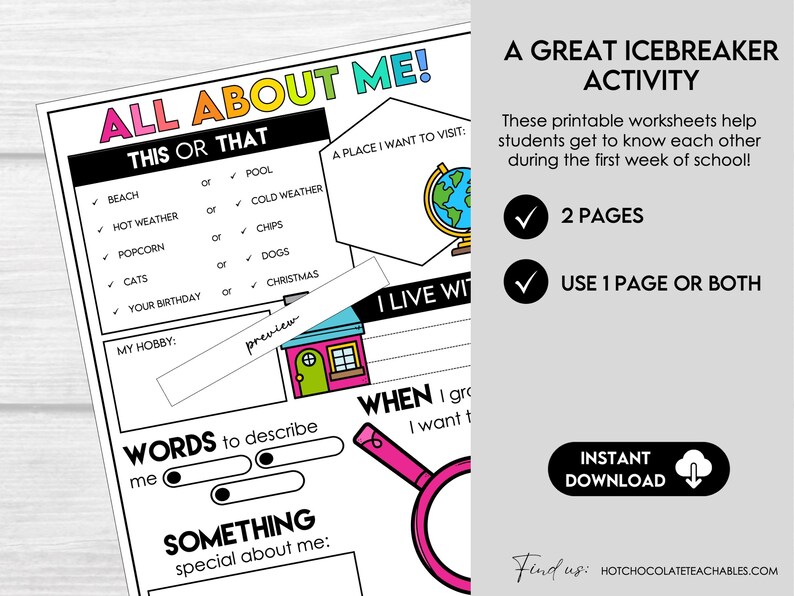 ALL ABOUT ME Worksheets for Kids, Back to School, Writing Prompts for ...