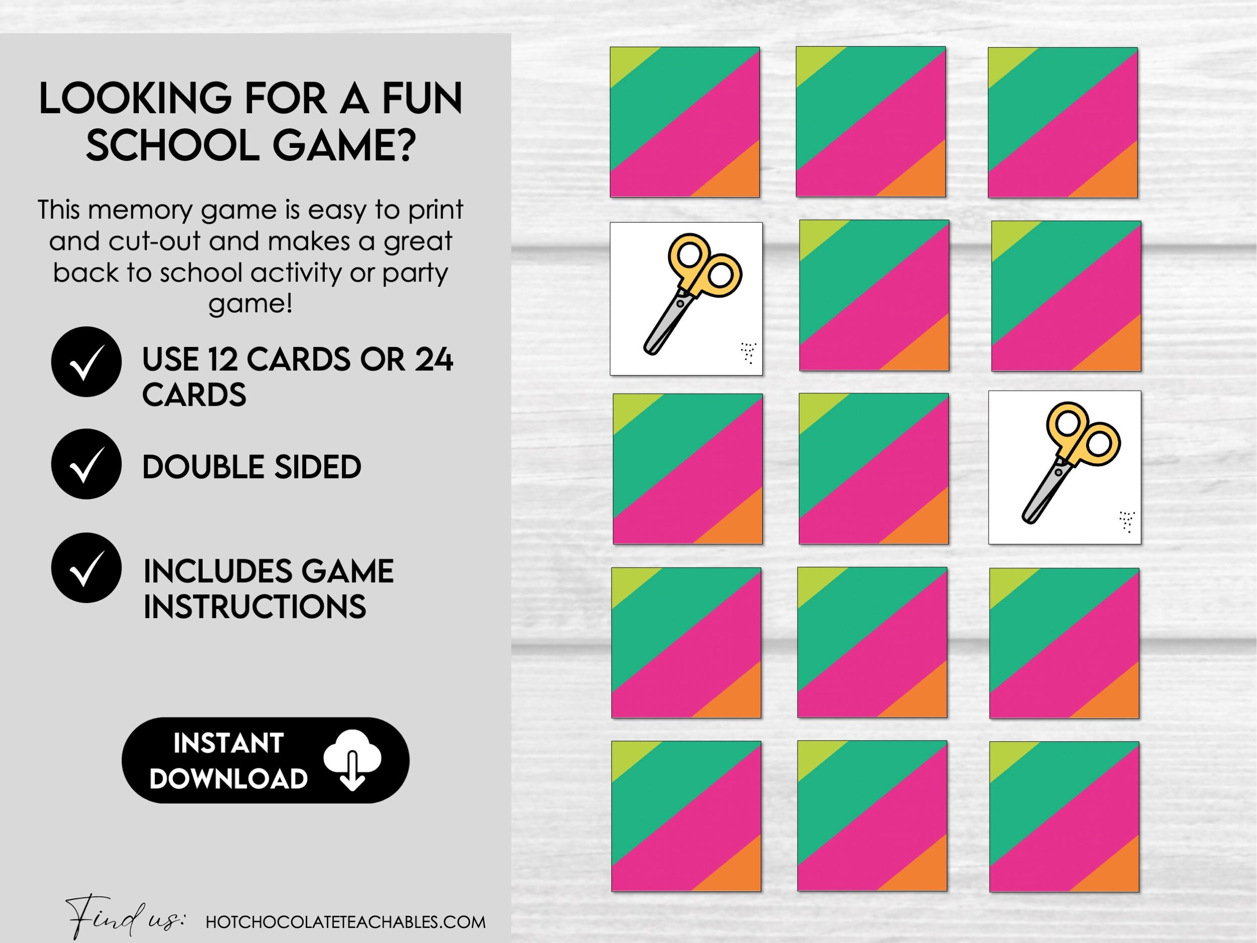 School Memory Matching Game Cards, Classroom Matching Game, School ...