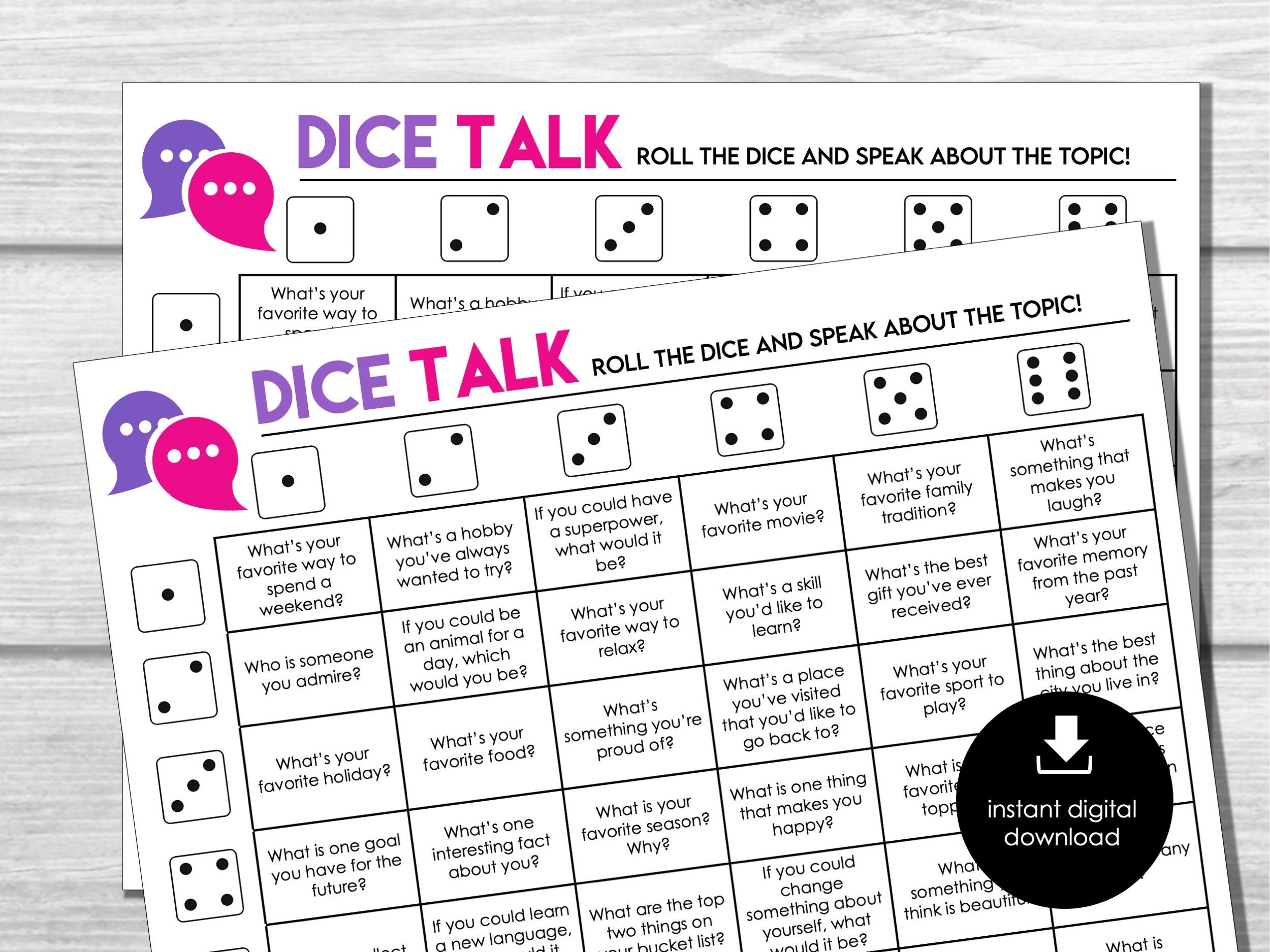 Icebreakers | Dice Talk Roll and Speak Game | Table Talk Dice ...