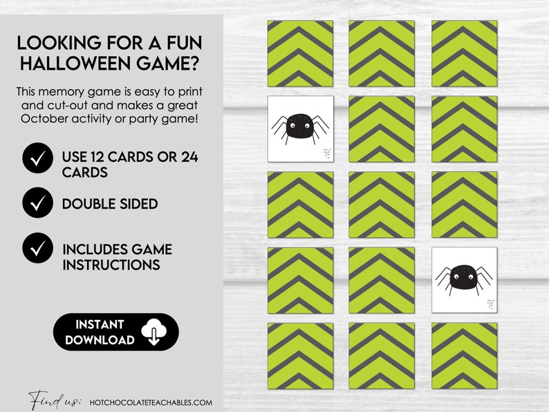Halloween Matching Game, Spooky Matching Game, Halloween Party Kids Memory Game Printable ...