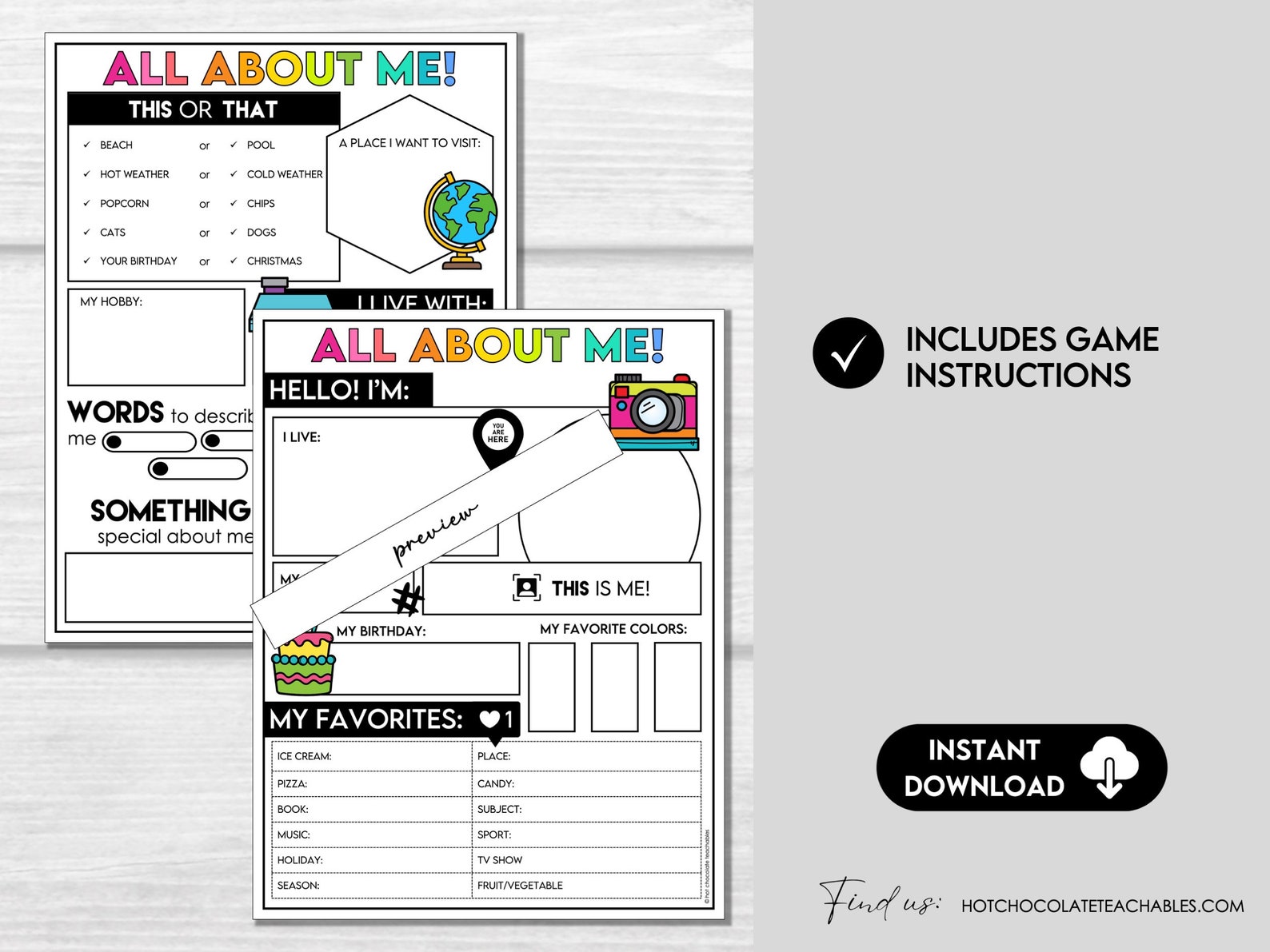ALL ABOUT ME Worksheets for Kids, Back to School, Writing Prompts for ...