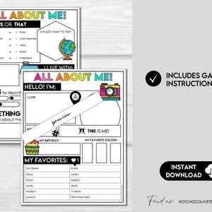 ALL ABOUT ME Worksheets for Kids, Back to School, Writing Prompts for ...
