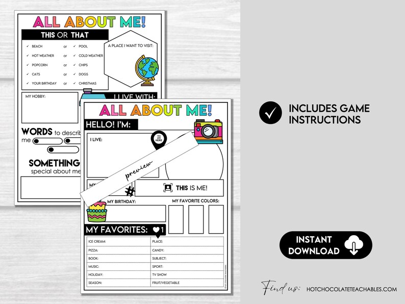 ALL ABOUT ME Worksheets for Kids, Back to School, Writing Prompts for ...