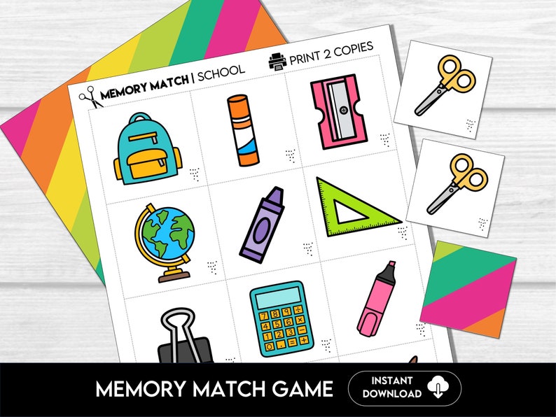 School Memory Matching Game Cards, Classroom Matching Game, School ...