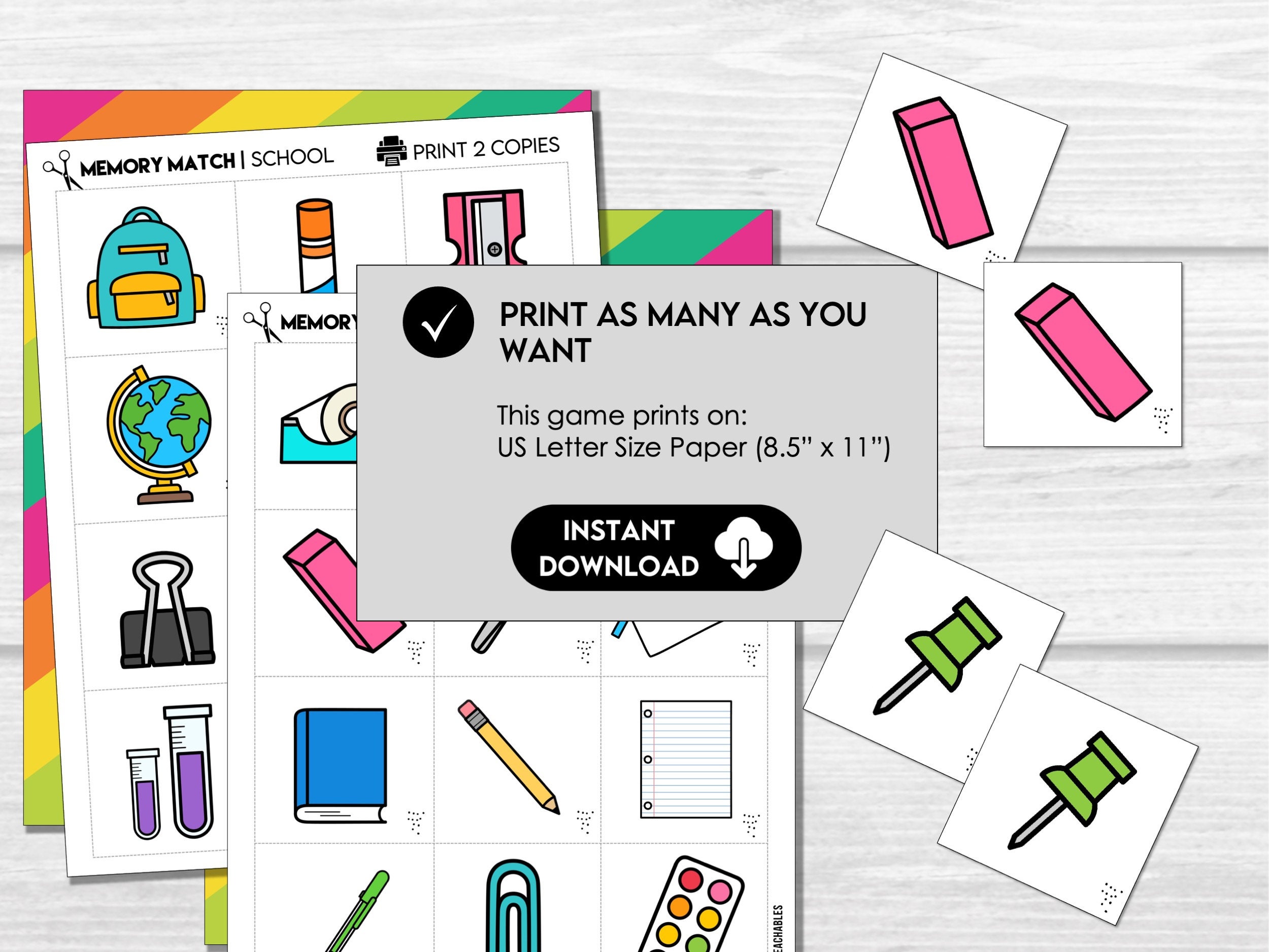 School Memory Matching Game Cards, Classroom Matching Game, School ...
