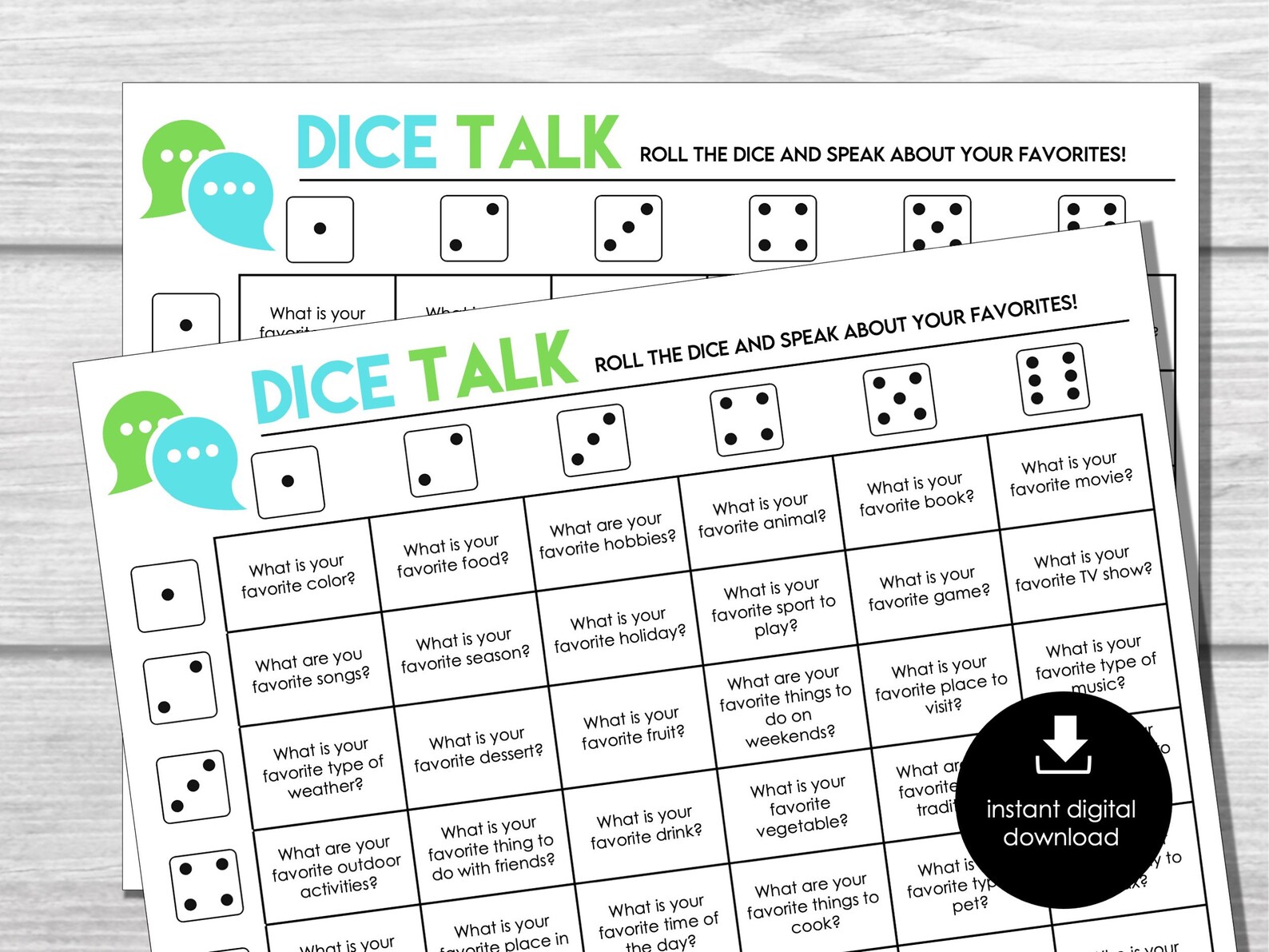 Your Favorites | Dice Breakers Roll and Speak Game | Table Talk Dice ...