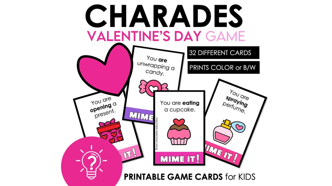 Valentine's Day Charades, Charades Game for Kids, Classroom Charades ...