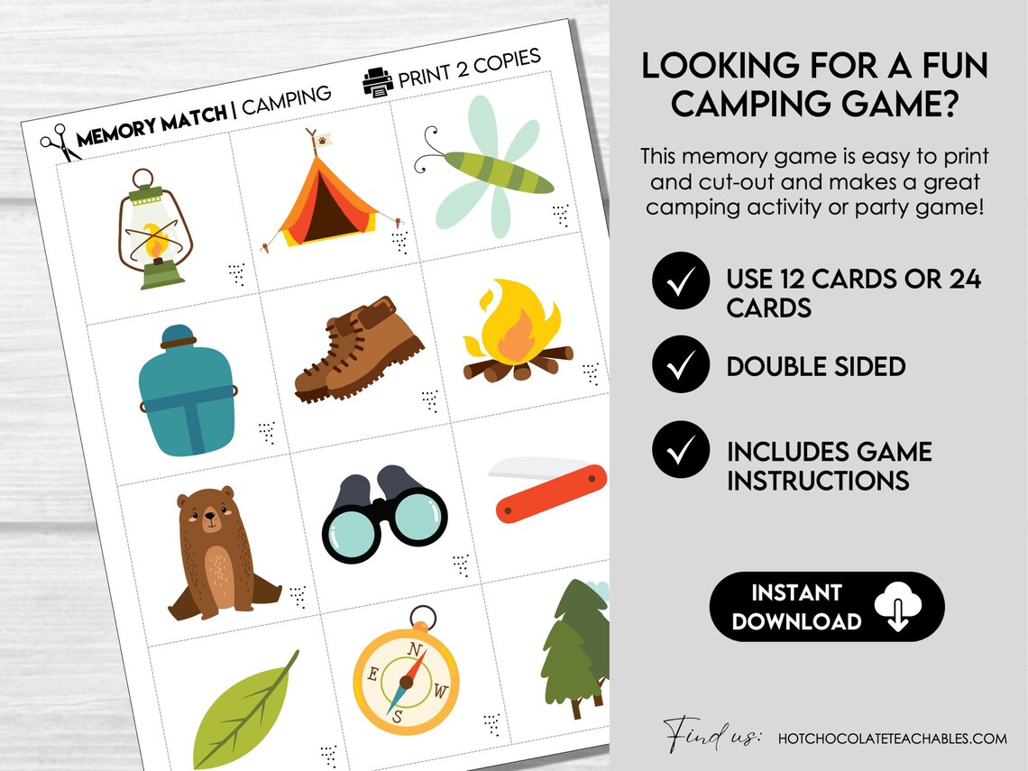 Camping Memory Match Printable - Fun Summer Camp Kid Games - Road Trip ...