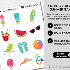 Summer Memory Match Game, Summer Matching Game, Beach Theme Kids Memory ...