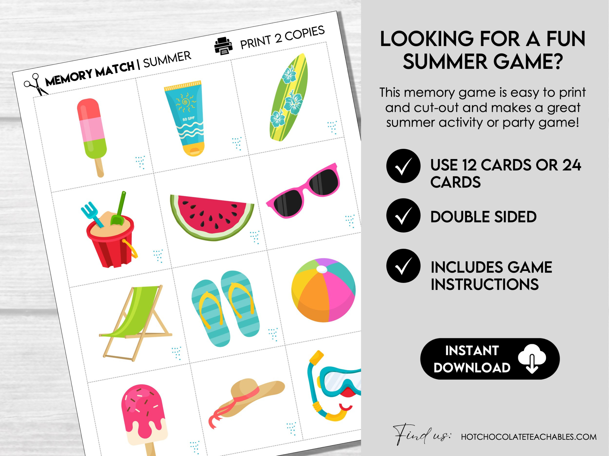 Summer Memory Match Game, Summer Matching Game, Beach Theme Kids Memory ...