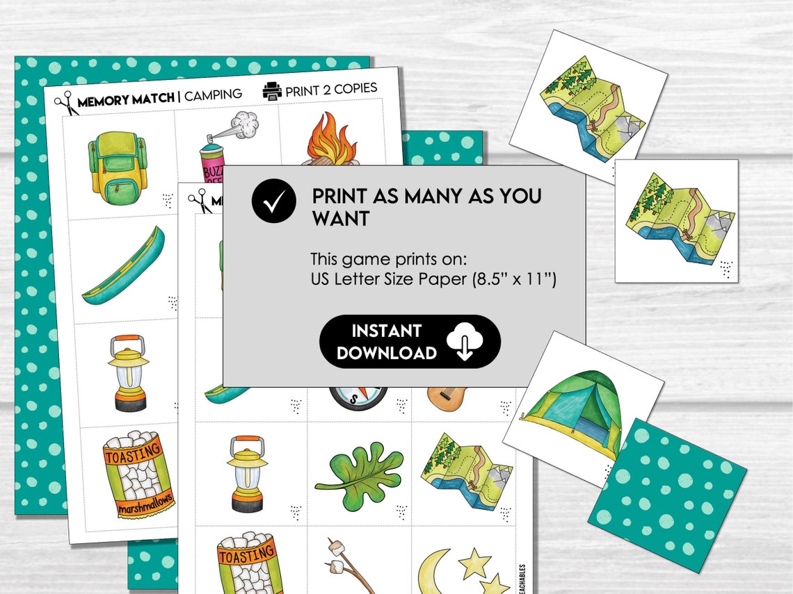 Summer Camp Memory Match Printable - Fun Camping Kid Games - Road Trip ...