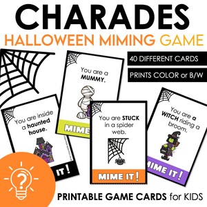 Halloween Charades Game Cards for Kids, Printable Charades Party Game ...
