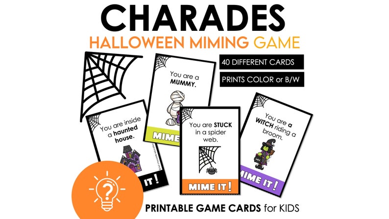 Halloween Charades Game Cards for Kids, Printable Charades Party Game ...