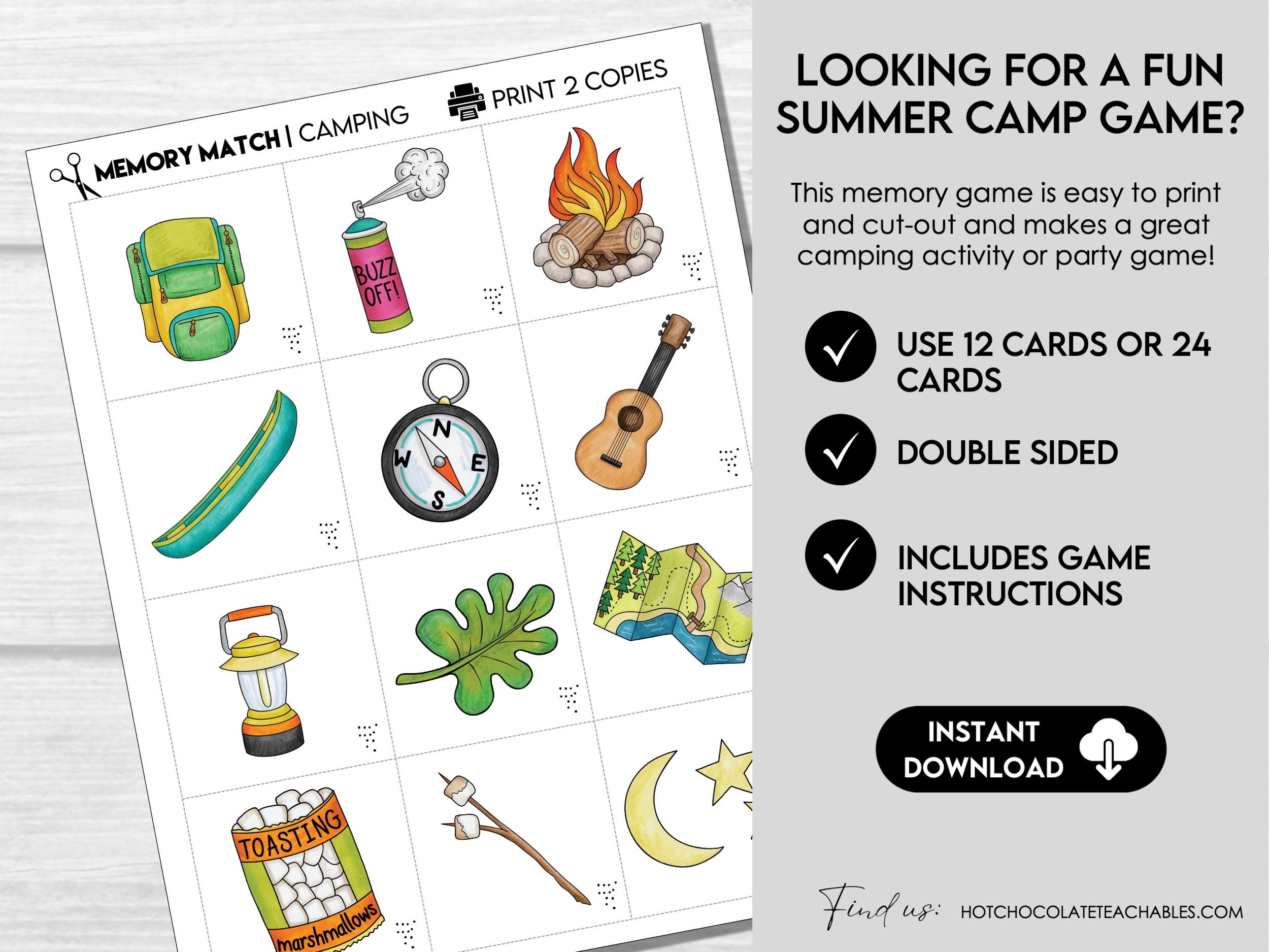 Summer Camp Memory Match Printable - Fun Camping Kid Games - Road Trip ...