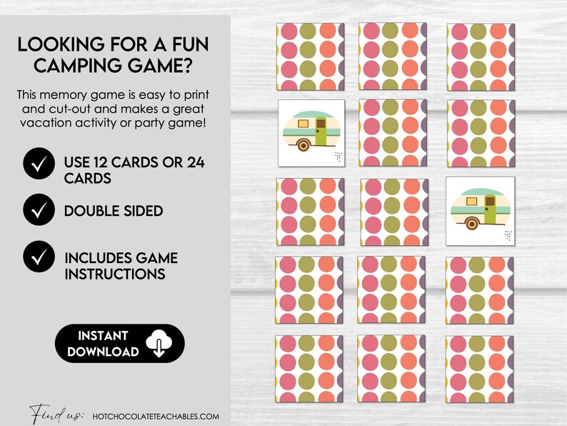 Camping Memory Match Printable - Fun Summer Camp Kid Games - Road Trip ...