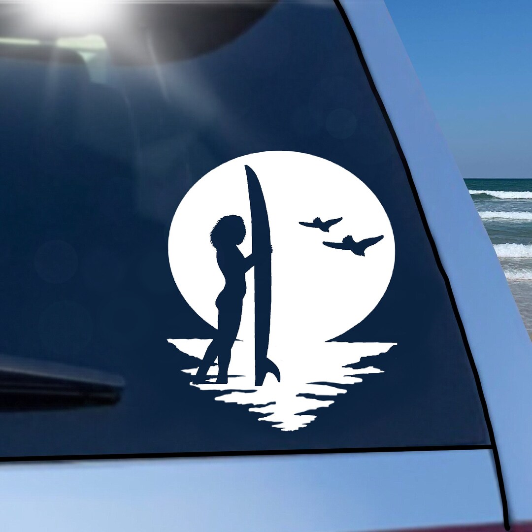Surfing Car Decal of Girl With Surfboard - Etsy Canada