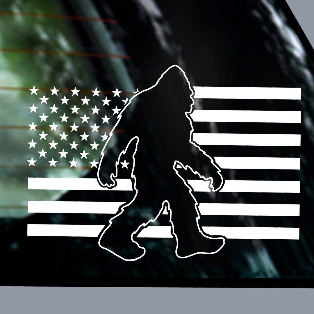 Bigfoot and American Flag Car Decal Sticker. Sasquatch Decal Sticker ...