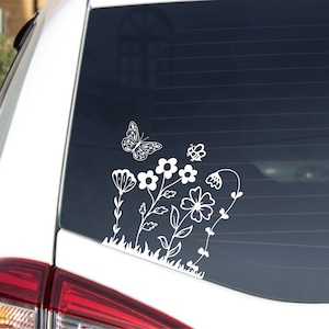 Wildflowers and Butterfly Decal. Butterfly Car Window Decal. Wildflower ...