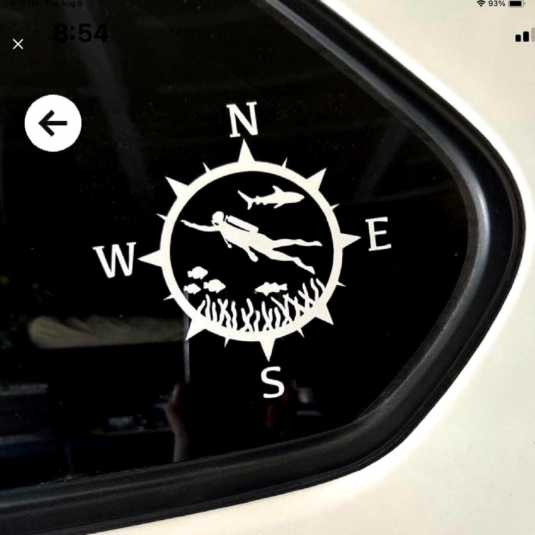 Scuba Diver Compass Decal. Scuba Diver Car Decal. Apply to Car Windows ...