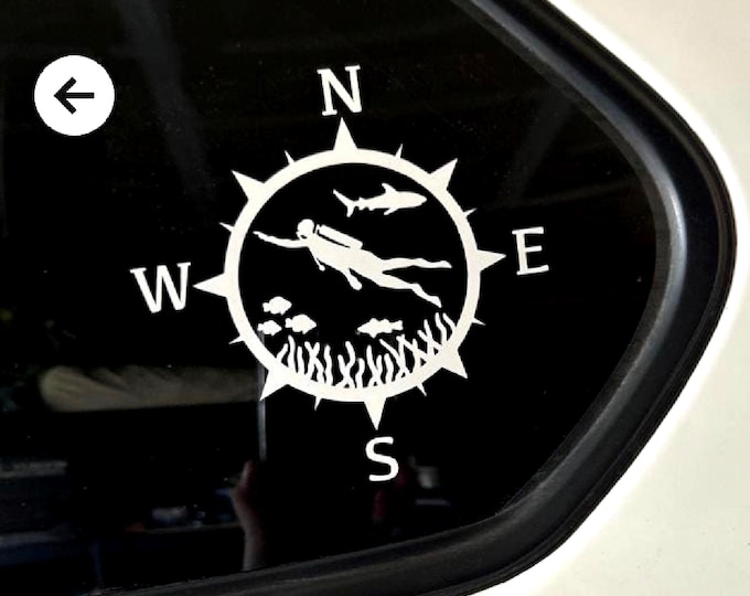 Scuba Diver Compass Decal. Scuba Diver Car Decal. Apply to Car Windows ...