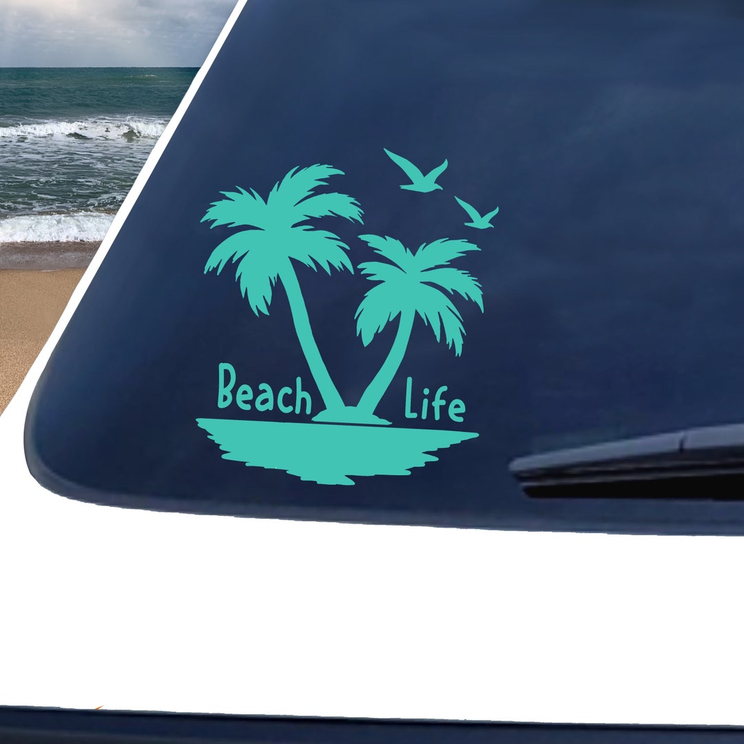 Beach Life Decal, Palm Trees Decal Sticker, Decal, Decal for Car Window ...