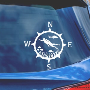 Scuba Diver Compass Decal. Scuba Diver Car Decal. Apply to Car Windows ...
