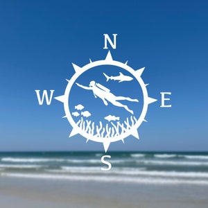 Scuba Diver Compass Decal. Scuba Diver Car Decal. Apply to Car Windows ...