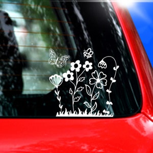 Wildflowers and Butterfly Decal. Butterfly Car Window Decal. Wildflower ...