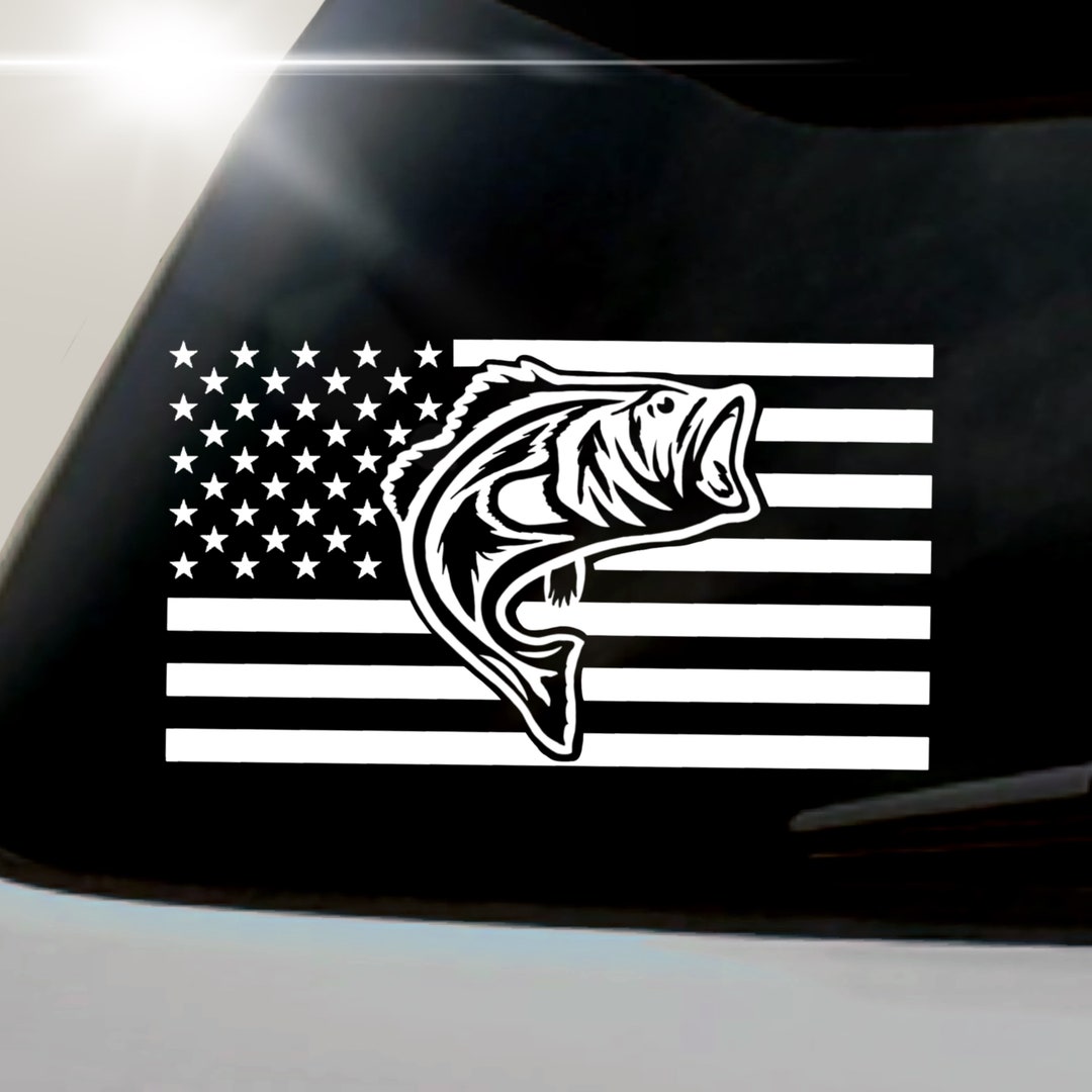 Largemouth Bass and American Flag Car Window Decal Sticker. Bass ...