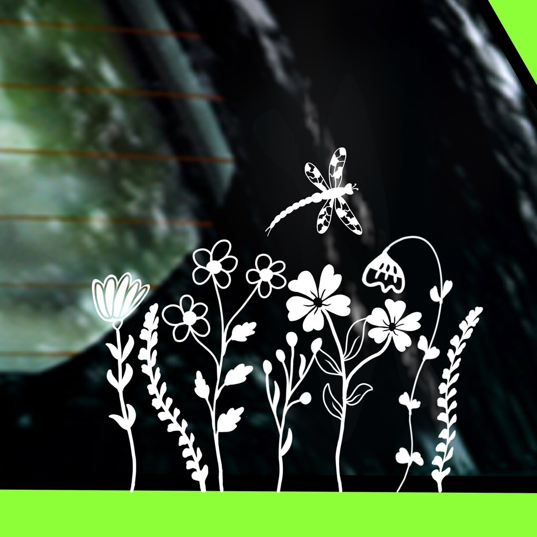 Wildflowers and Dragonfly Vinyl Decal: Car, Truck, SUV Window Sticker ...