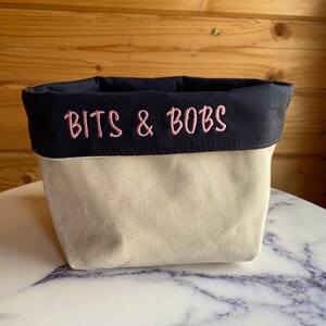 Embroidered Bits and Bobs Storage Organiser, Fabric Storage Basket, Home Tidy, Lined Basket ...