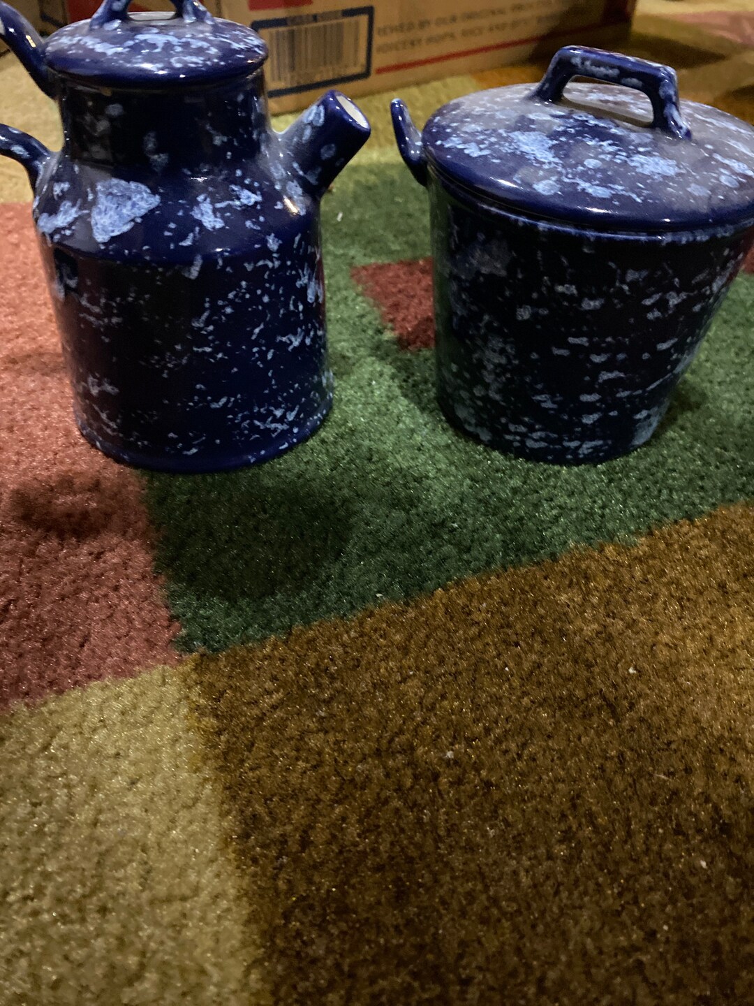 Blue Speckled Sugar and Creamer Set - Etsy